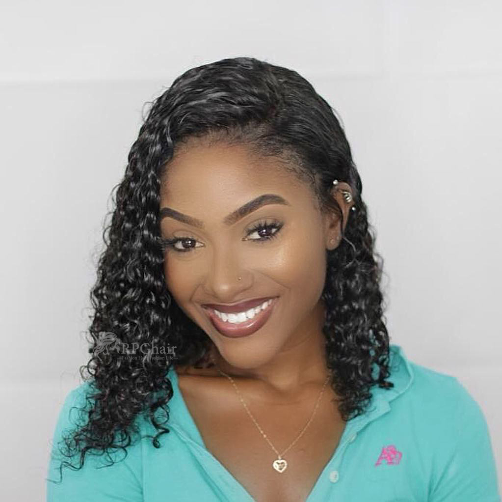 180% Tight Curly Indian Remy Hair BOB Lace Front Wigs